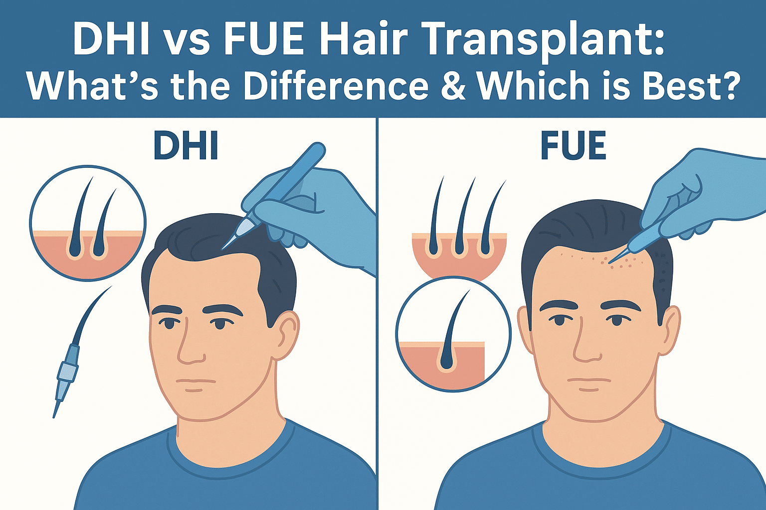 FUE vs DHI Hair Transplant: Differences, Results & Costs